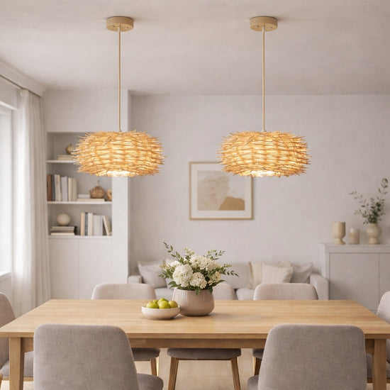 Abat jour rotin, suspension osier, salon Japandi Ø30cm plafond - Kano ...